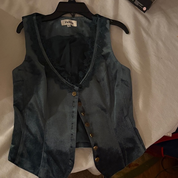 Tops | Dark Blue Velvet Vest With Gold Buttons | Poshmark
